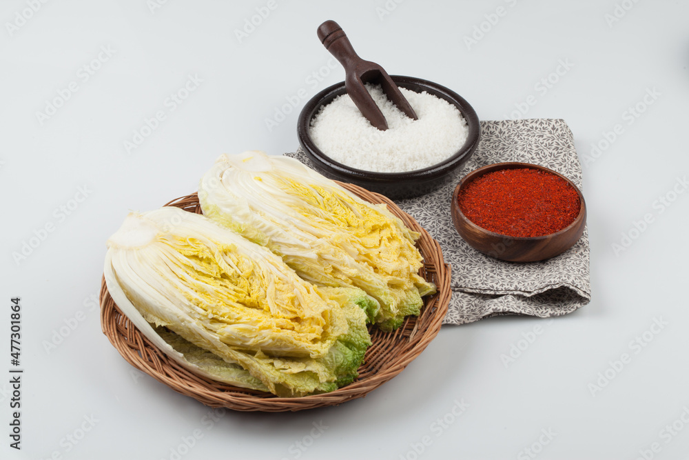 Cabbage, kimchi, kimchi iron, kimchi ingredients, cabbage, half, cut ...