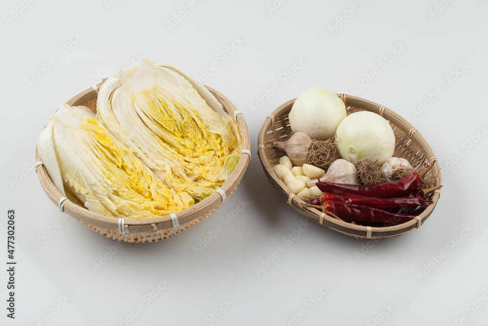 Cabbage, kimchi, kimchi iron, kimchi ingredients, cabbage, half, cut ...