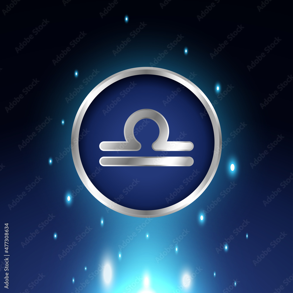 Astrological zodiac Libra symbols in light silver color around. Glowing ...