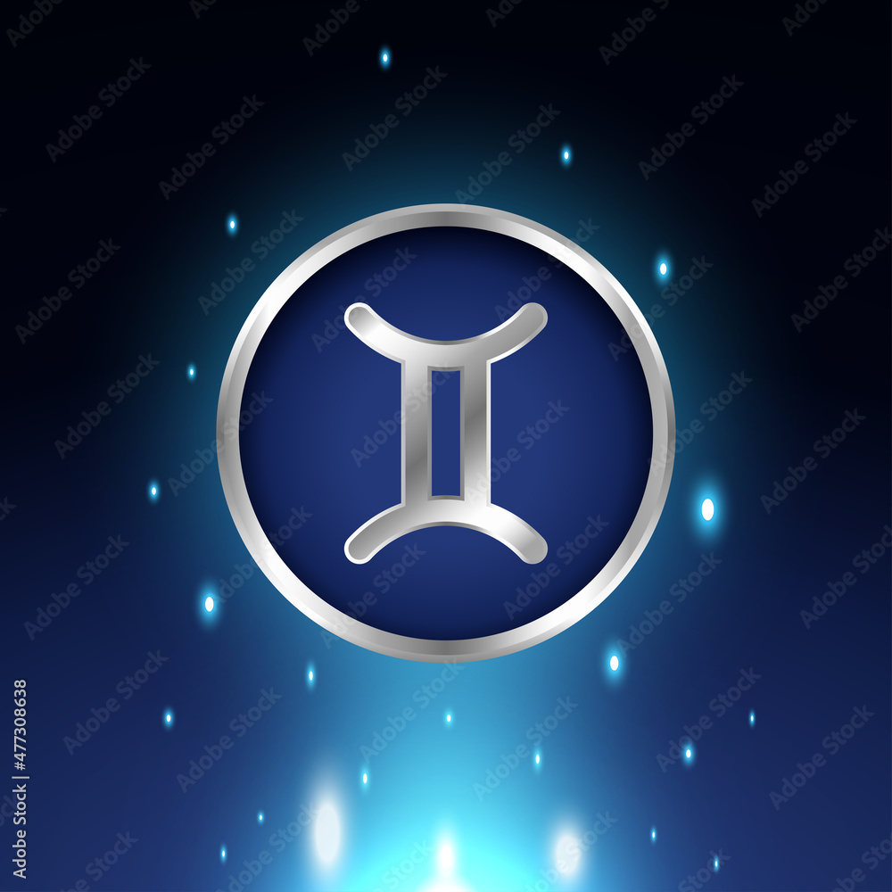 Astrological zodiac Gemini symbols in light silver color around ...