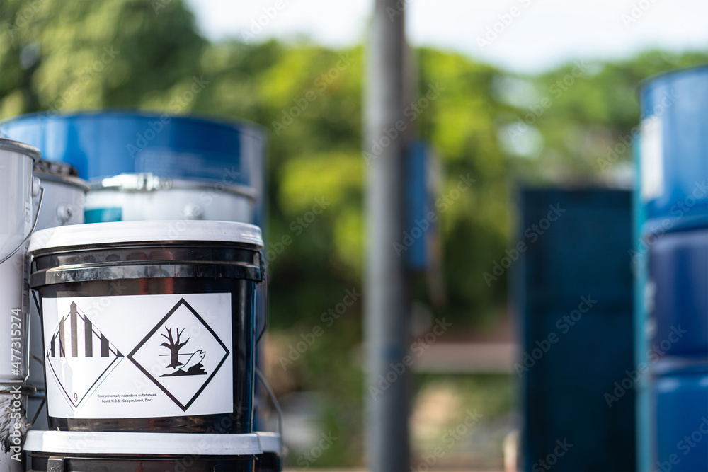 Poster "Environmentally hazardous" placard chemical warning sign on the ...