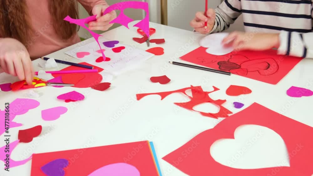 Valentines Day. Kids Crafts Paper Heart, tracing and cutting out hearts ...