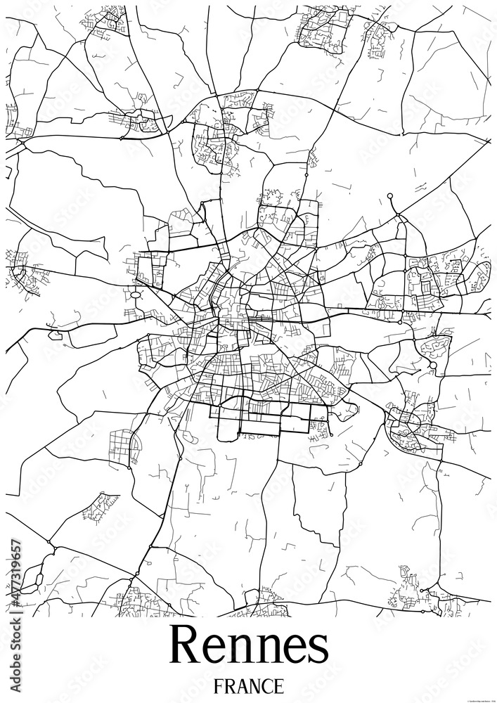 White map of Rennes France. Stock Illustration | Adobe Stock