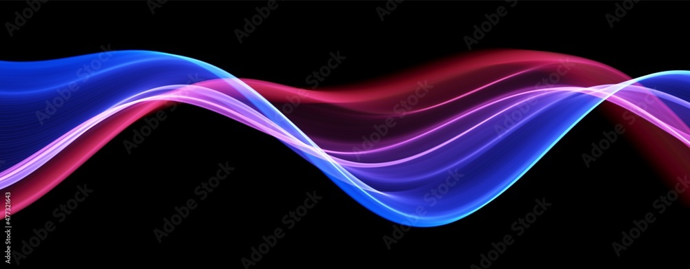 Blue and red abstract wave. Magic line design. Flow curve motion ...