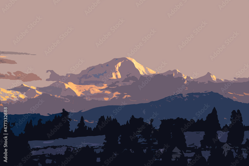 Cutout art of Mount Baker as seen from Abbotsford BC Stock Illustration ...