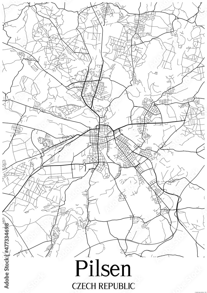 White map of Pilsen Czech Republic. Stock Illustration | Adobe Stock