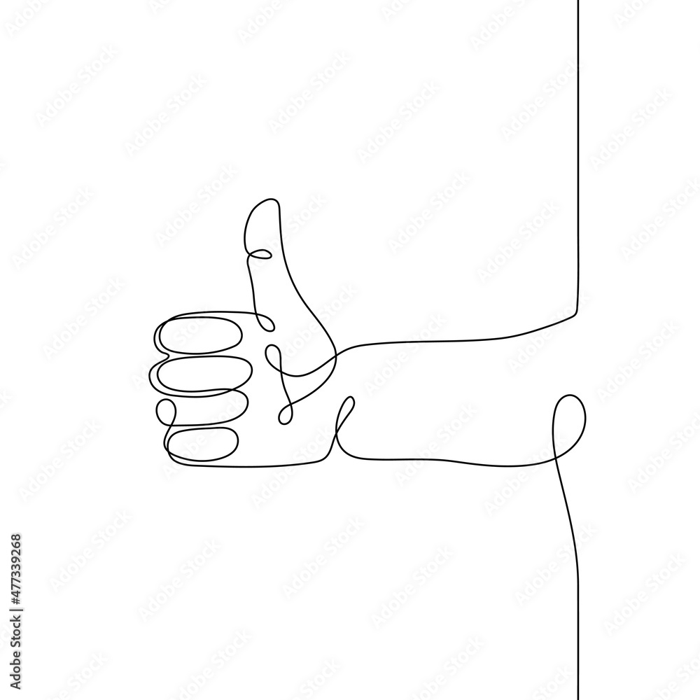 Single line drawn hand gesture, minimalistic human hand with like sign ...