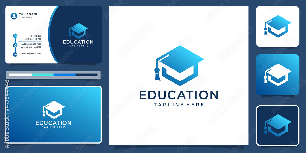 Graduation cap logo icon template with business card. Graduation hat ...