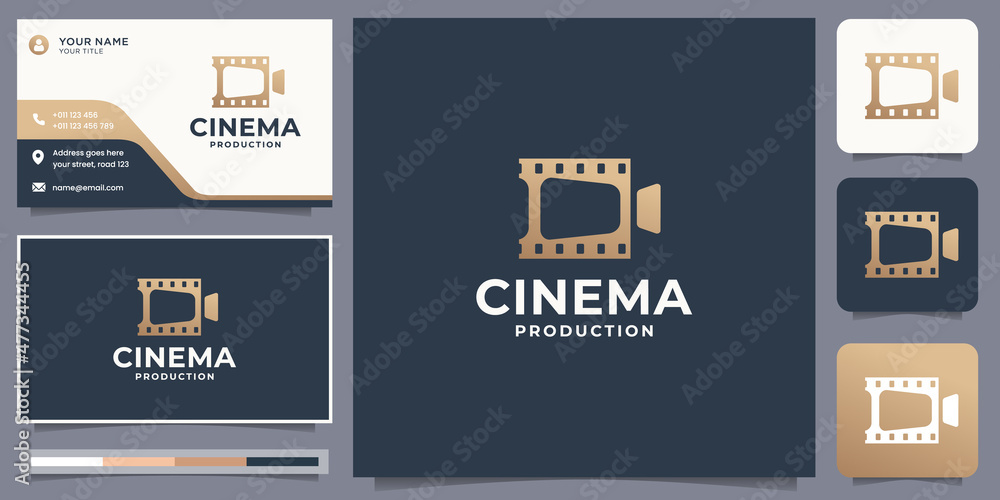 cinema Film stripes movie scenario logo design and business card ...