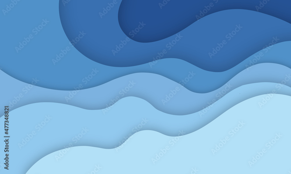 abstract background with paper cut layers composition in blue. 3d popup ...