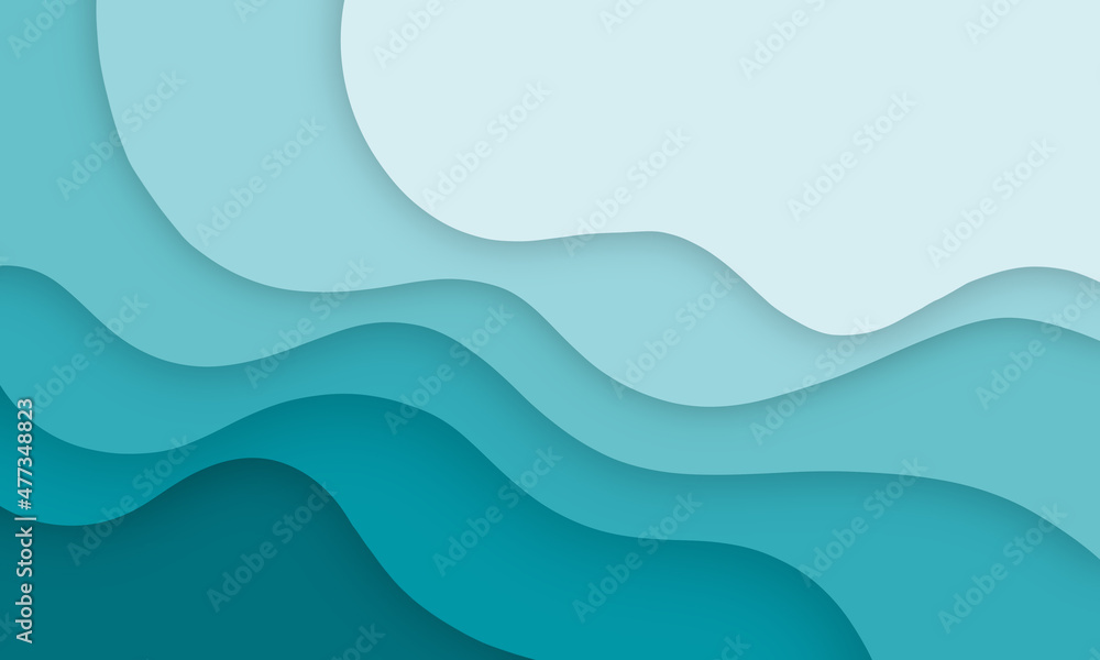 abstract background with paper cut layers composition in ocean blue. 3d ...