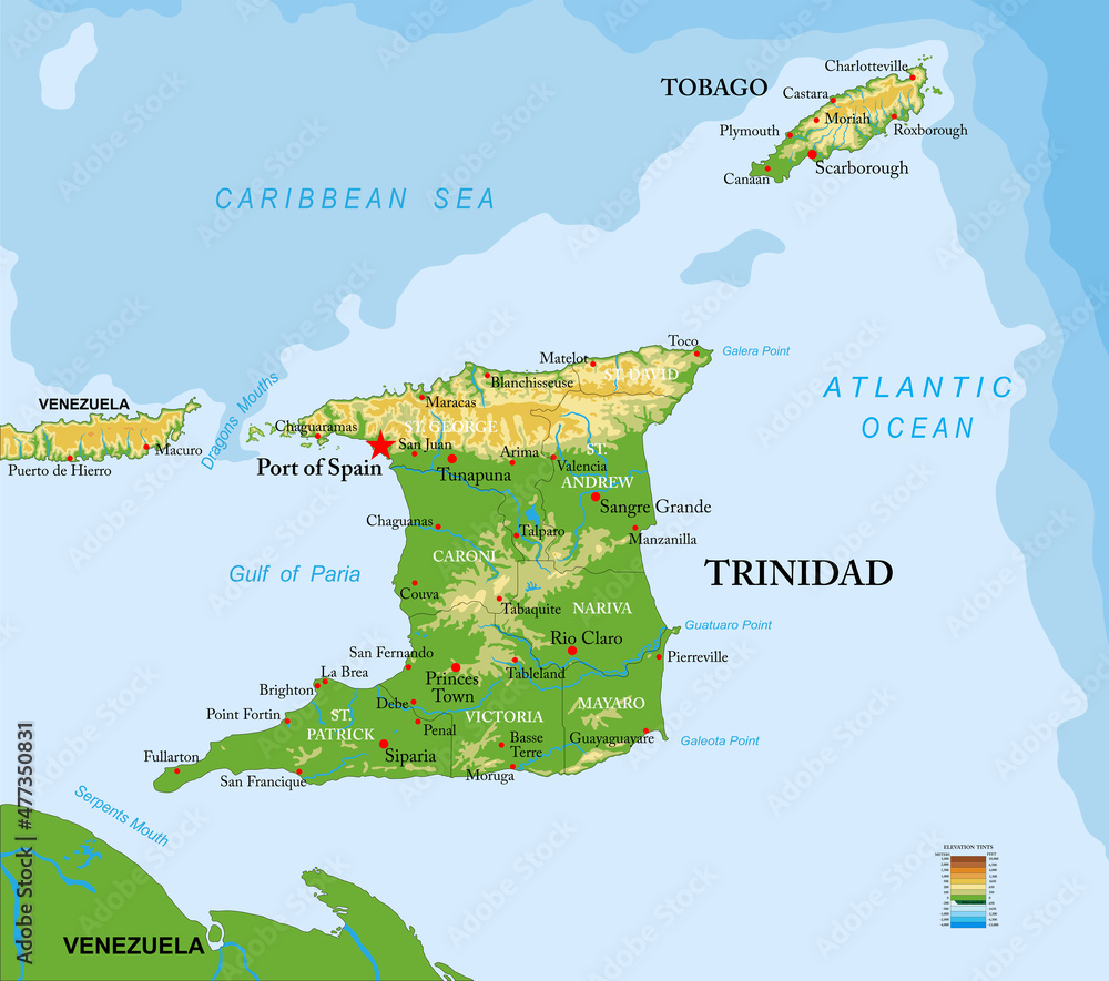 Trinidad and Tobago islands highly detailed physical map Stock 벡터 ... Trinidad and Tobago islands highly detailed physical map Stock 벡터 ...