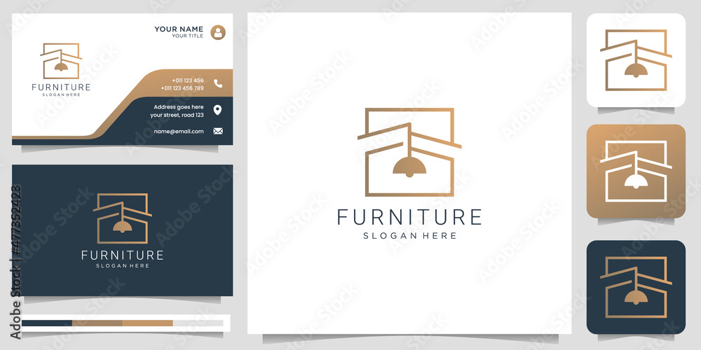 Interior logo line art design inspiration with business card template ...