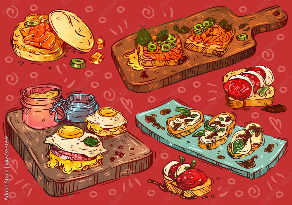 Hand drawn line vector illustration food. Doodle sandwich collection ...