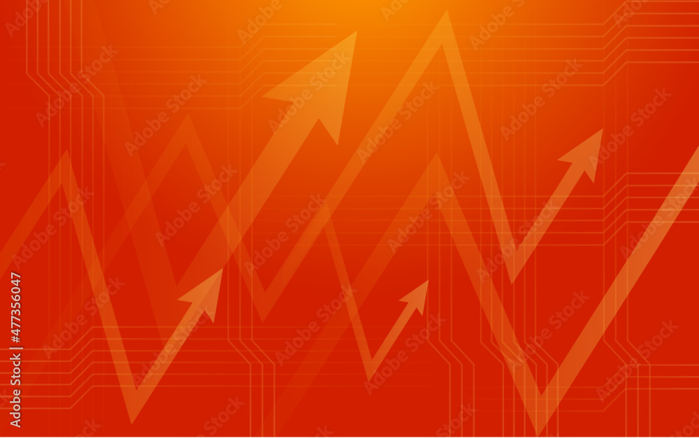 Red background with arrows. Banner showing growth and development ...