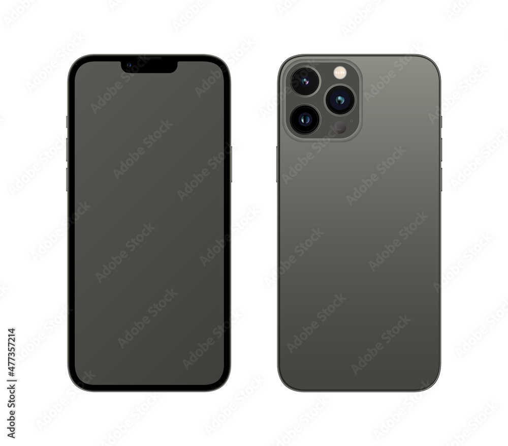 Realistic iPhone 13 pro max gray color. Front and back design smart ...
