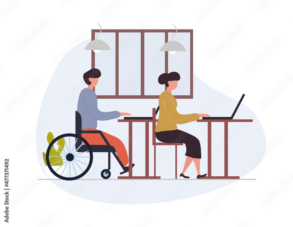 Person with disabilities in society concept. Man in wheelchair sitting ...