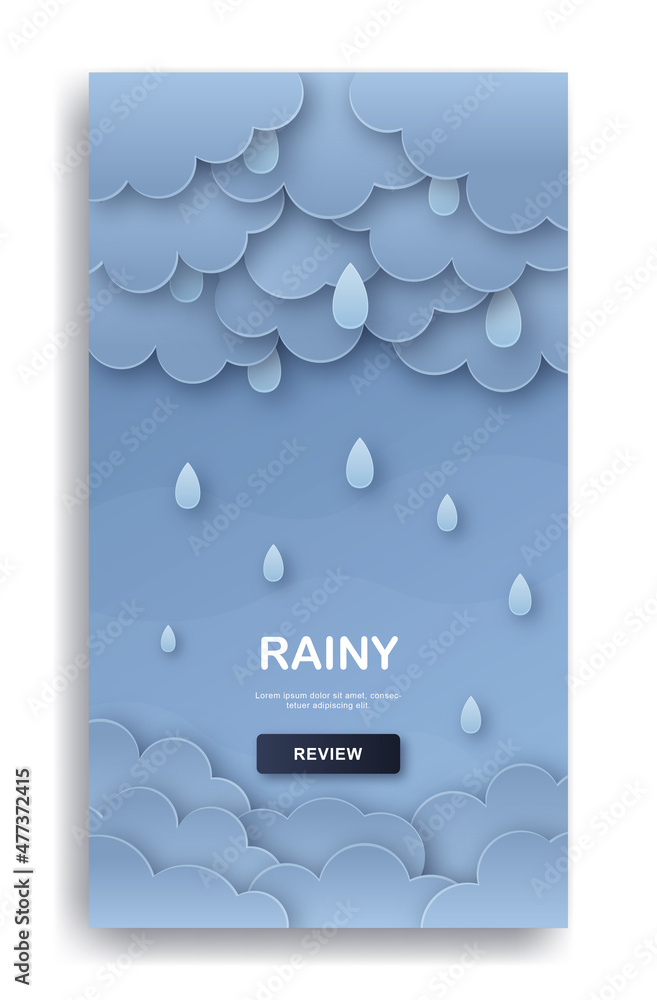 Weather conditions concept. User interface with gray clouds and ...