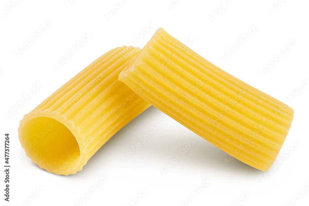 raw italian Rigatoni pasta isolated on white background with clipping ...