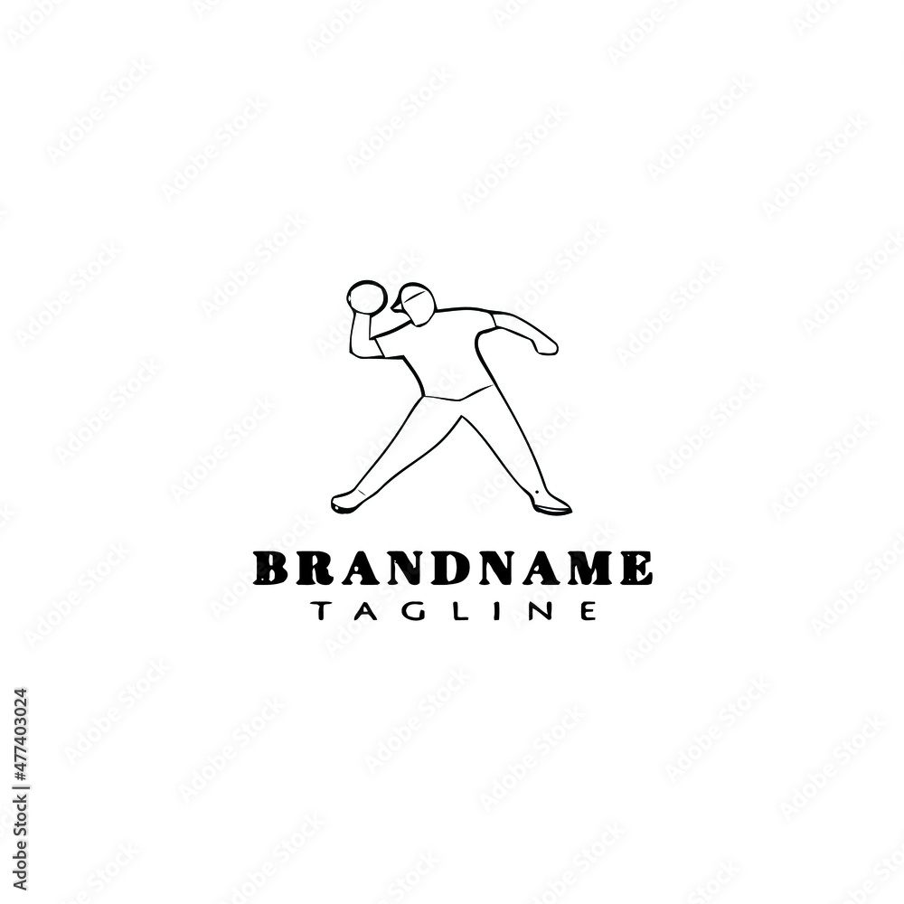Poster discus thrower logo cartoon icon design template black isolated ...