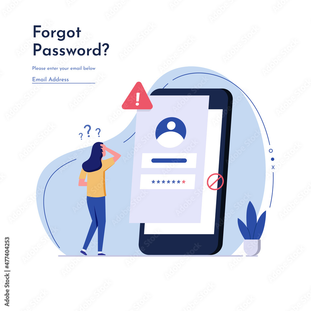Woman forgot the password. Concept of forgotten password, key, account ...