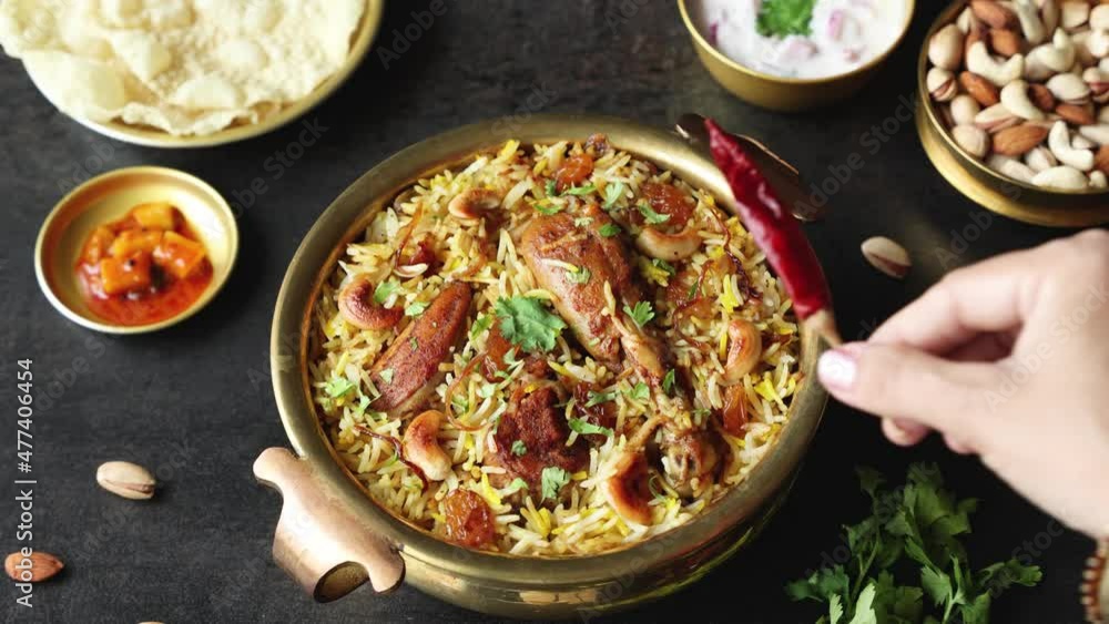 Chicken biryani Spicy Indian Malabar biryani Hyderabadi biryani woman ...
