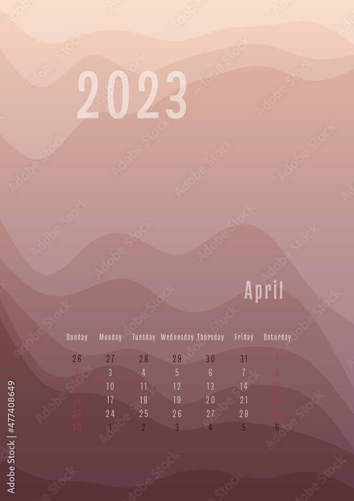2023 april vertical calendar every month separately. monthly personal ...