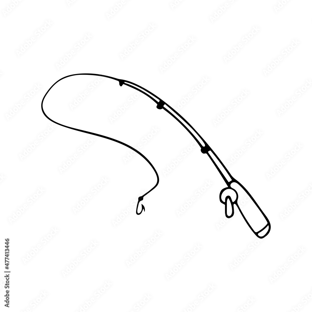 Hand drawn doodle fishing rod. Vector clipart. Outline. Stock Vector ...
