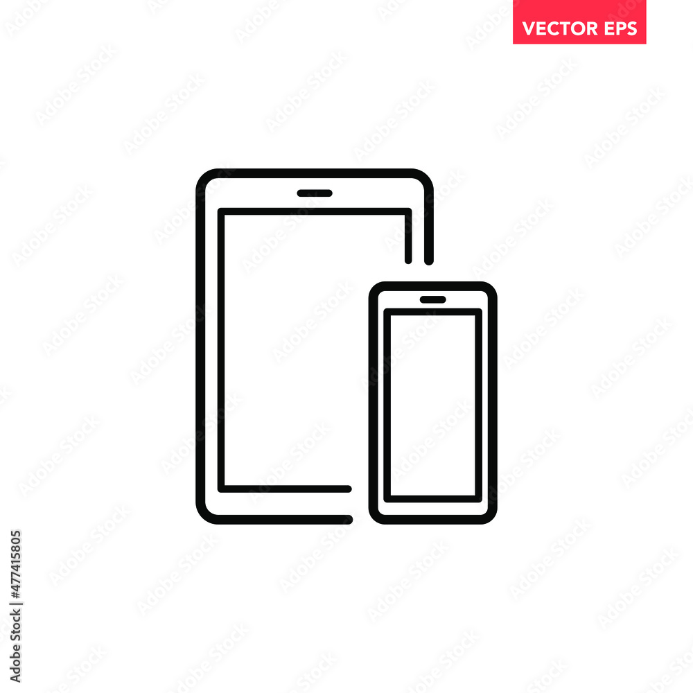 Black set of pad and phone line icon, simple electronic gadgets flat ...