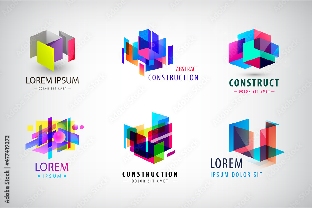 Vector set of abstract geometric colorful logos, icons. Construction ...