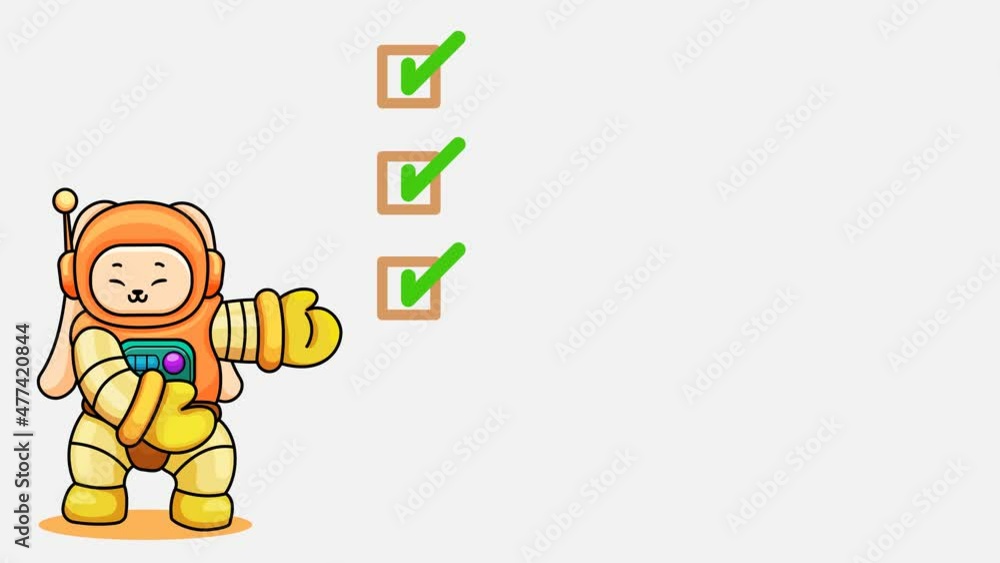 Animated video of the astronaut bunny, wearing the orange spacesuit ...
