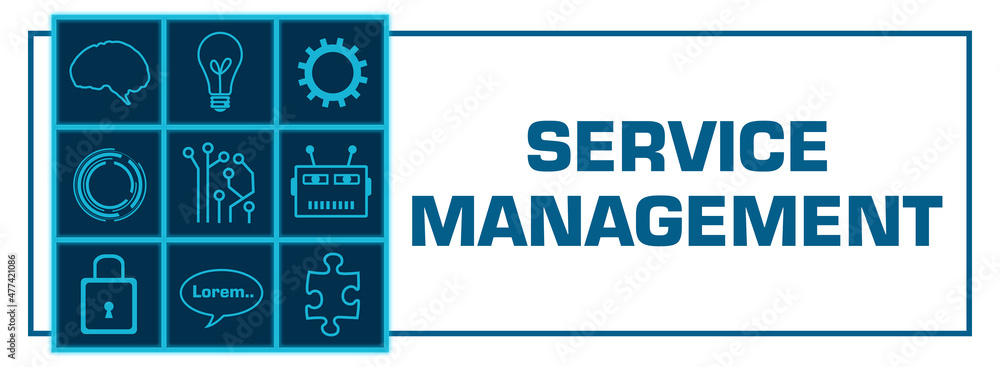 Service Management Blue Neon AI Symbols Grid Left Box Text Stock ...