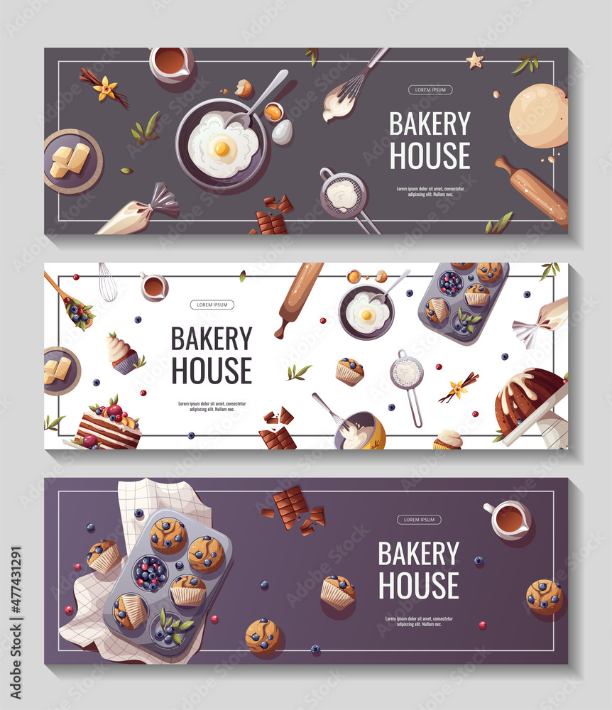 Set of banners for baking, bakery shop, cooking, sweet products ...