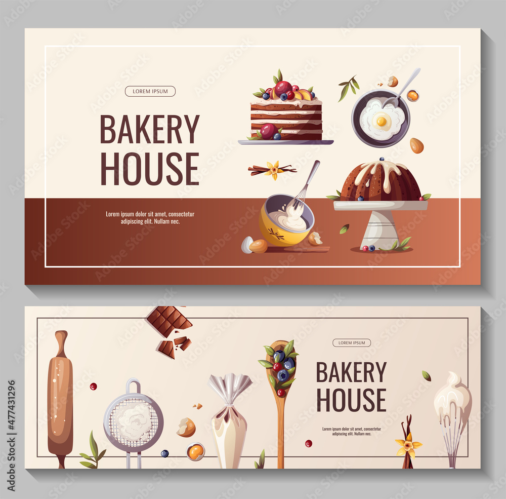 Set of banners for baking, bakery shop, cooking, sweet products ...