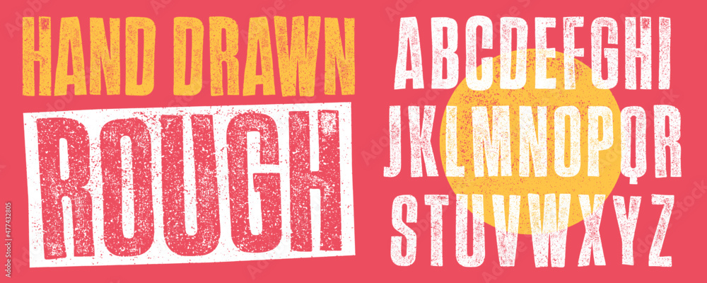Hand Drawn Rough Font. Individually textured characters with a rough ...