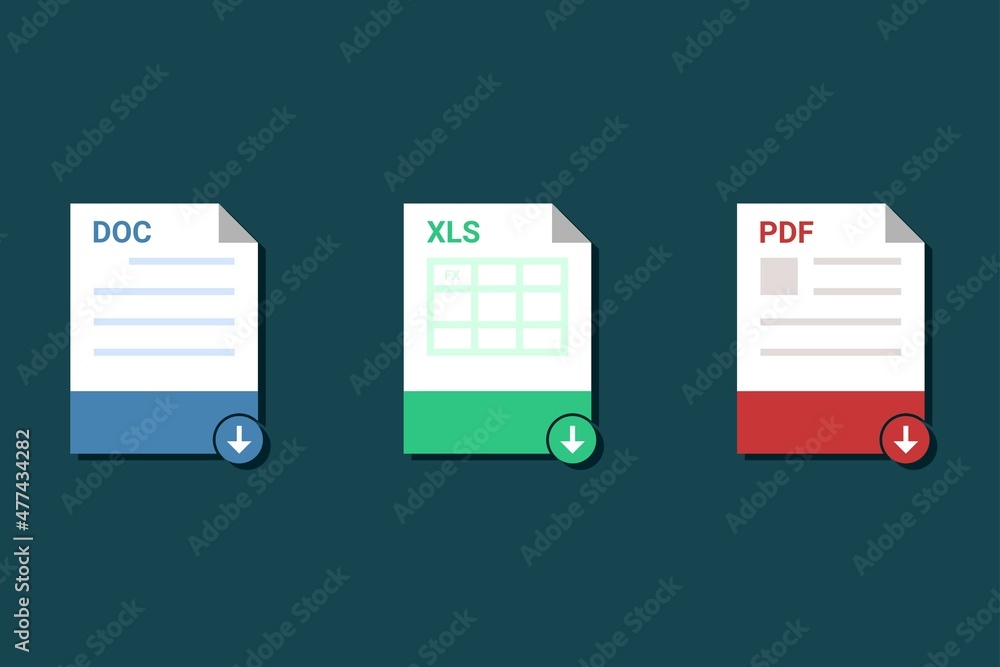 vectors of doc, spreadsheet, and pdf download icon.xls and xlsx file ...