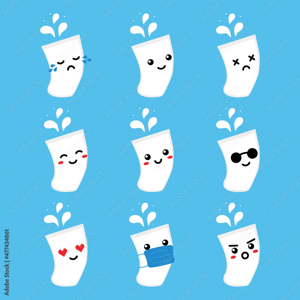 Set, collection, pack of milk emoji, vector cartoon style icons with ...