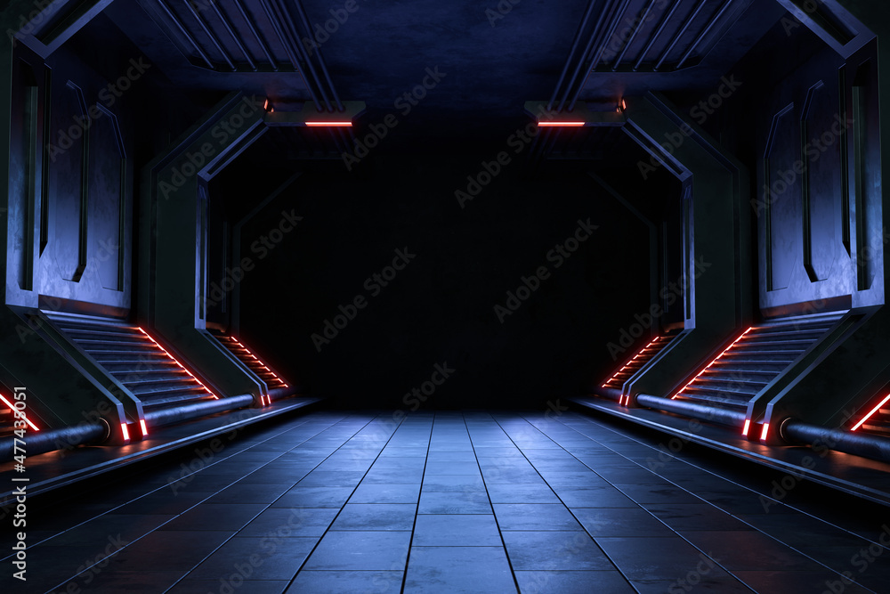 Empty dark room, Modern Futuristic Sci Fi Background. 3D illustration ...