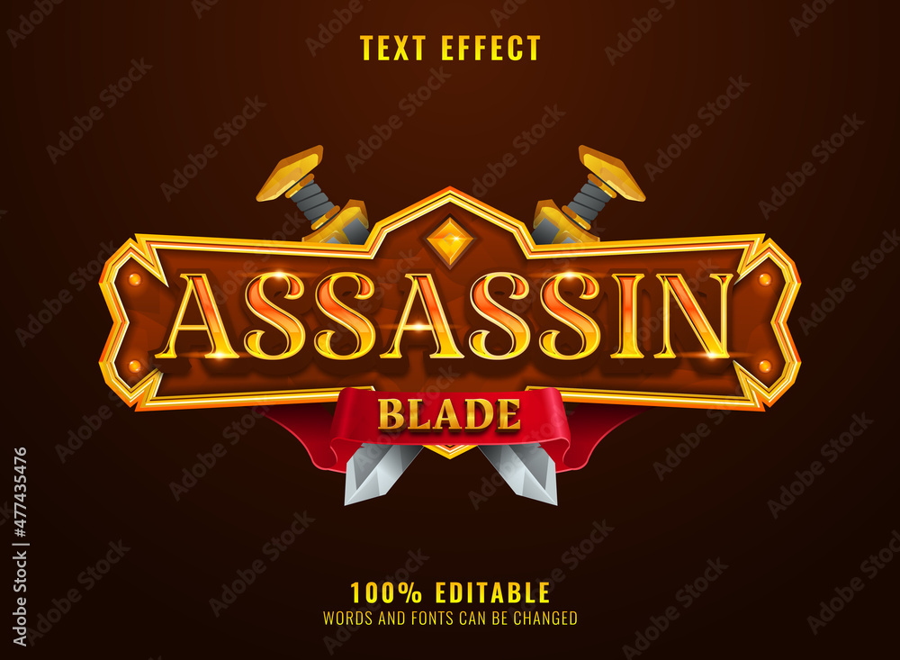 fantasy golden assassin blade medieval rpg game logo title text effect ...
