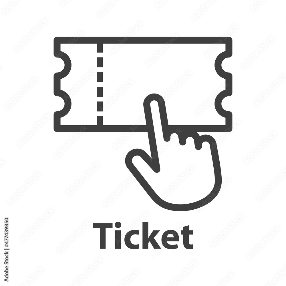 Logo compra entrada online. Icono ticket con mano como cursor con ...