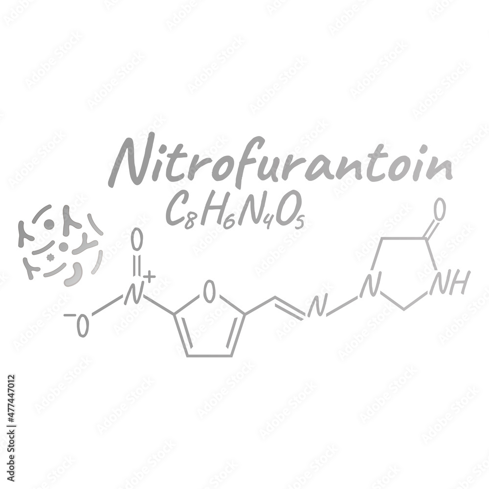 Nitrofurantoin antibiotic chemical formula and composition, concept ...