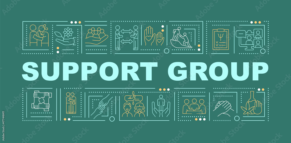 Support community word concepts green banner. Self-care group ...