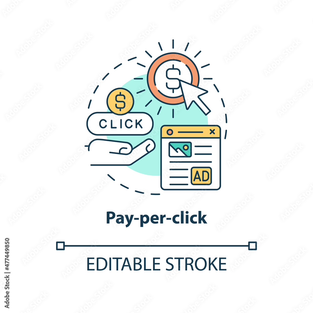 Pay per click concept icon. Digital marketing. Paid advertising tool ...