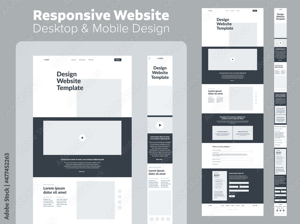 Website design. Responsive desktop and mobile wireframe. Landing page ...