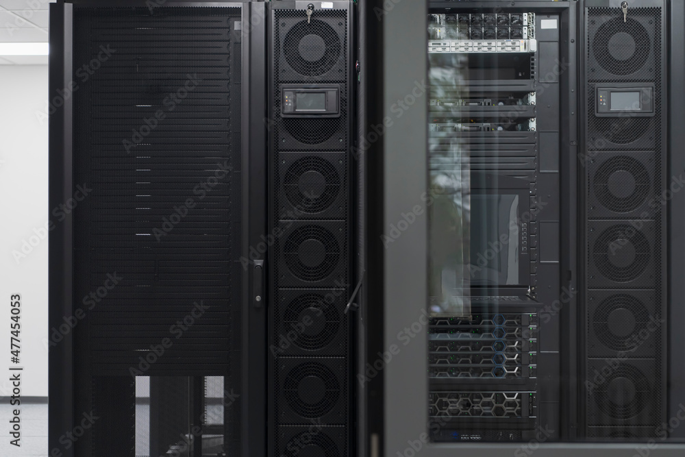 Data Center With Multiple Rows of Fully Operational Server Racks ...