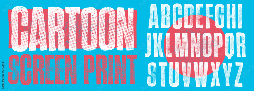 Cartoon Screen Print Font. Individually textured characters with a ...