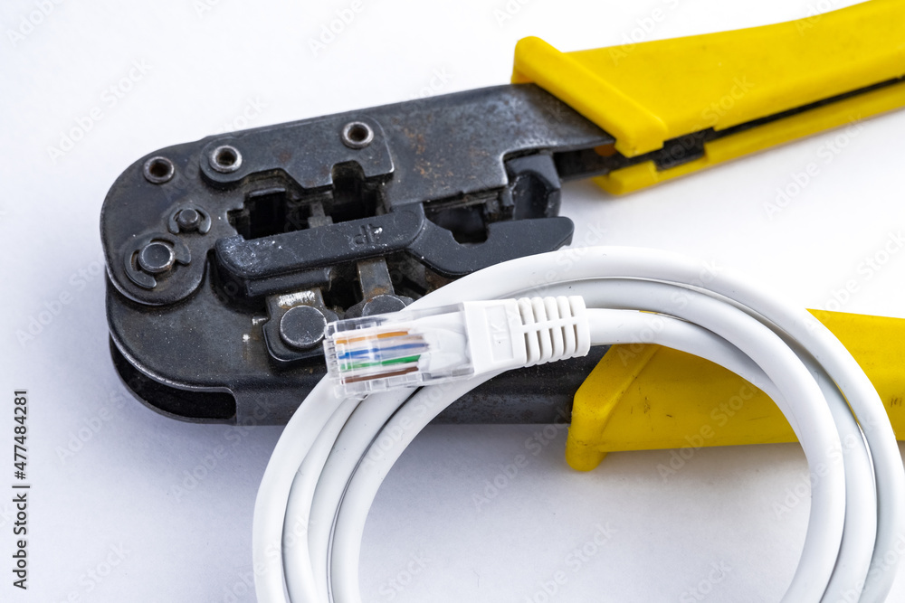 Modular plug crimpers for RJ-45, white background, Crimper, Twisting ...