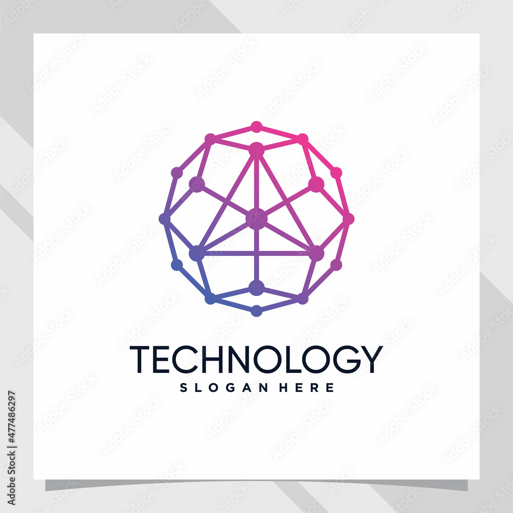 Creative technology logo design with triangle concept and line art style and dot Stock Vector ...