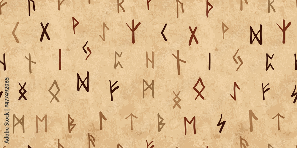 Runes, seamless pattern background. Ancient occult symbols Stock Vector ...