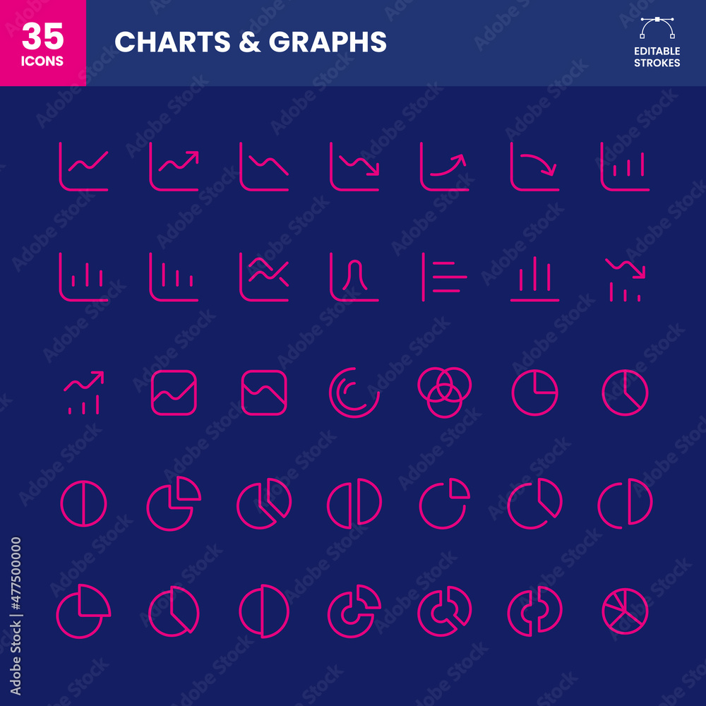Icon set including chart nad graph variations. Bar graph, pie graph, line graph. Stock Vector ...